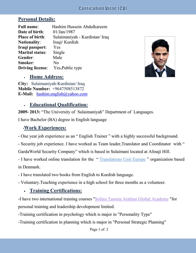 Hashim's CV su | PDF | Free Download
