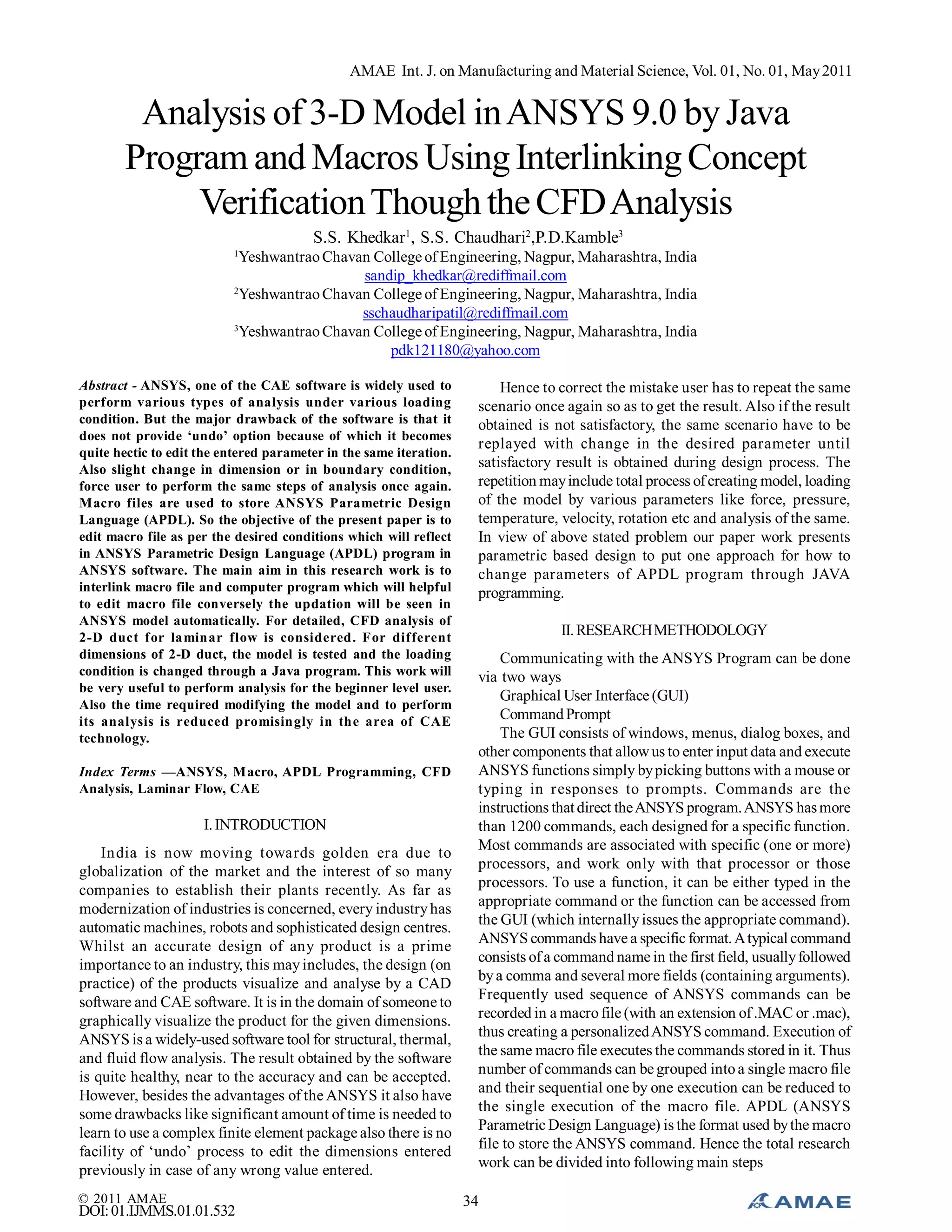 Analysis of 3-D Model in ANSYS 9.0 by Java Program and Macros Using Interlinking Concept ...