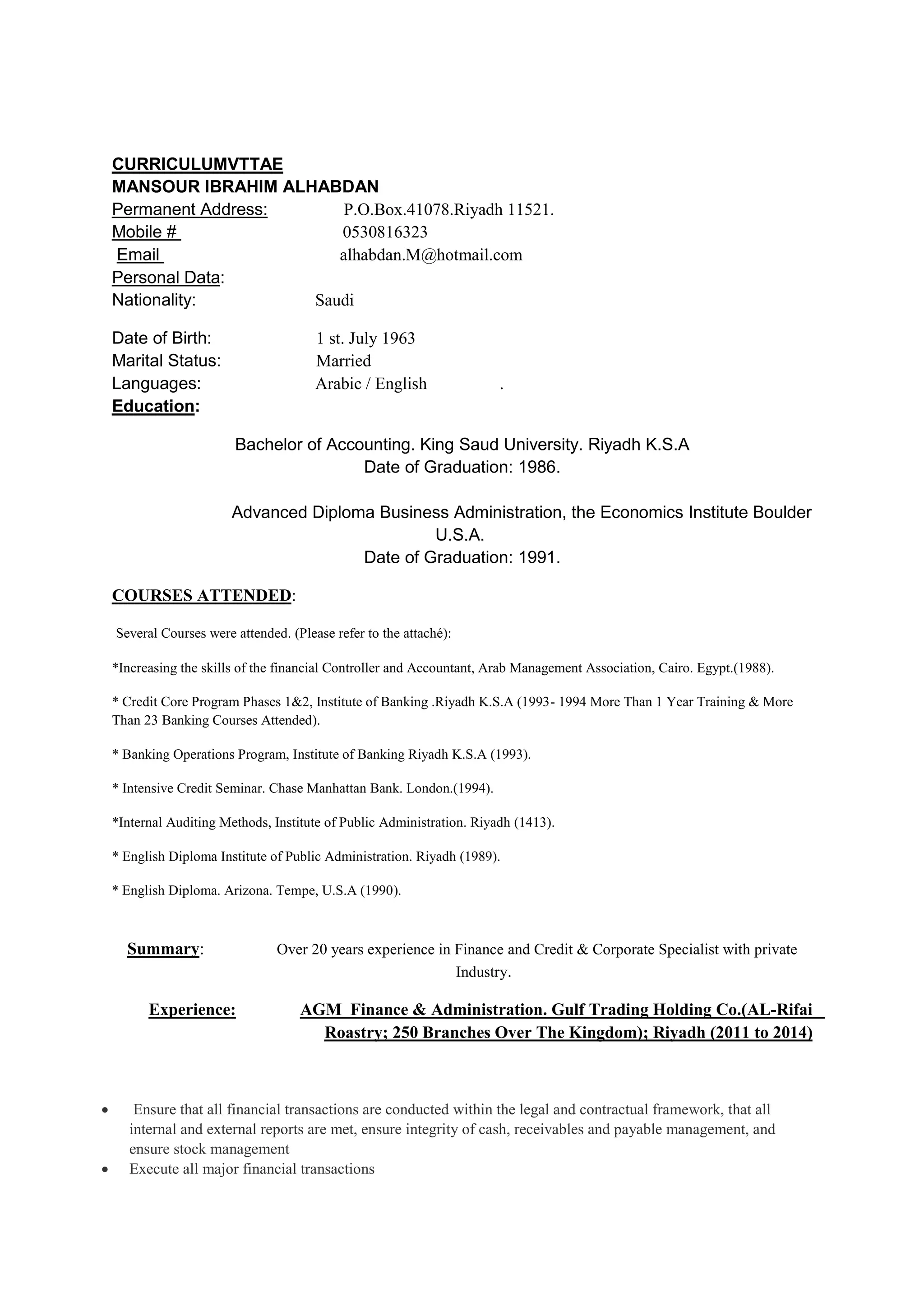 mansour alhabdan cv 2015 | PDF