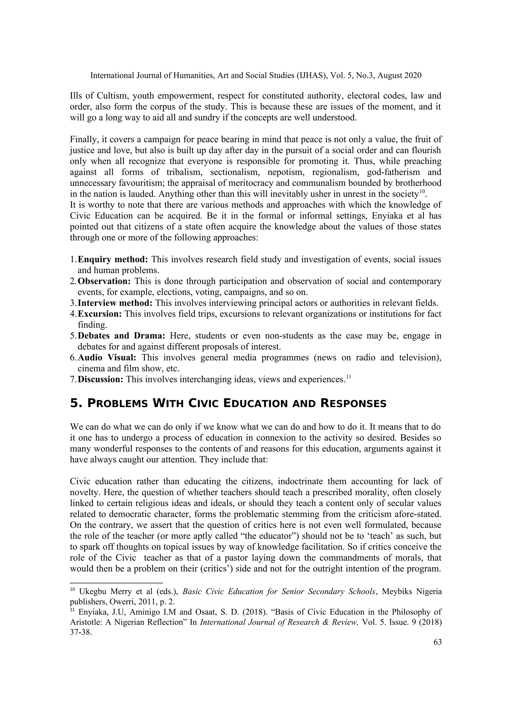 CIVIC EDUCATION AND IT’S IMPERATIVE TOWARDS NATION BUILDING: THE ...