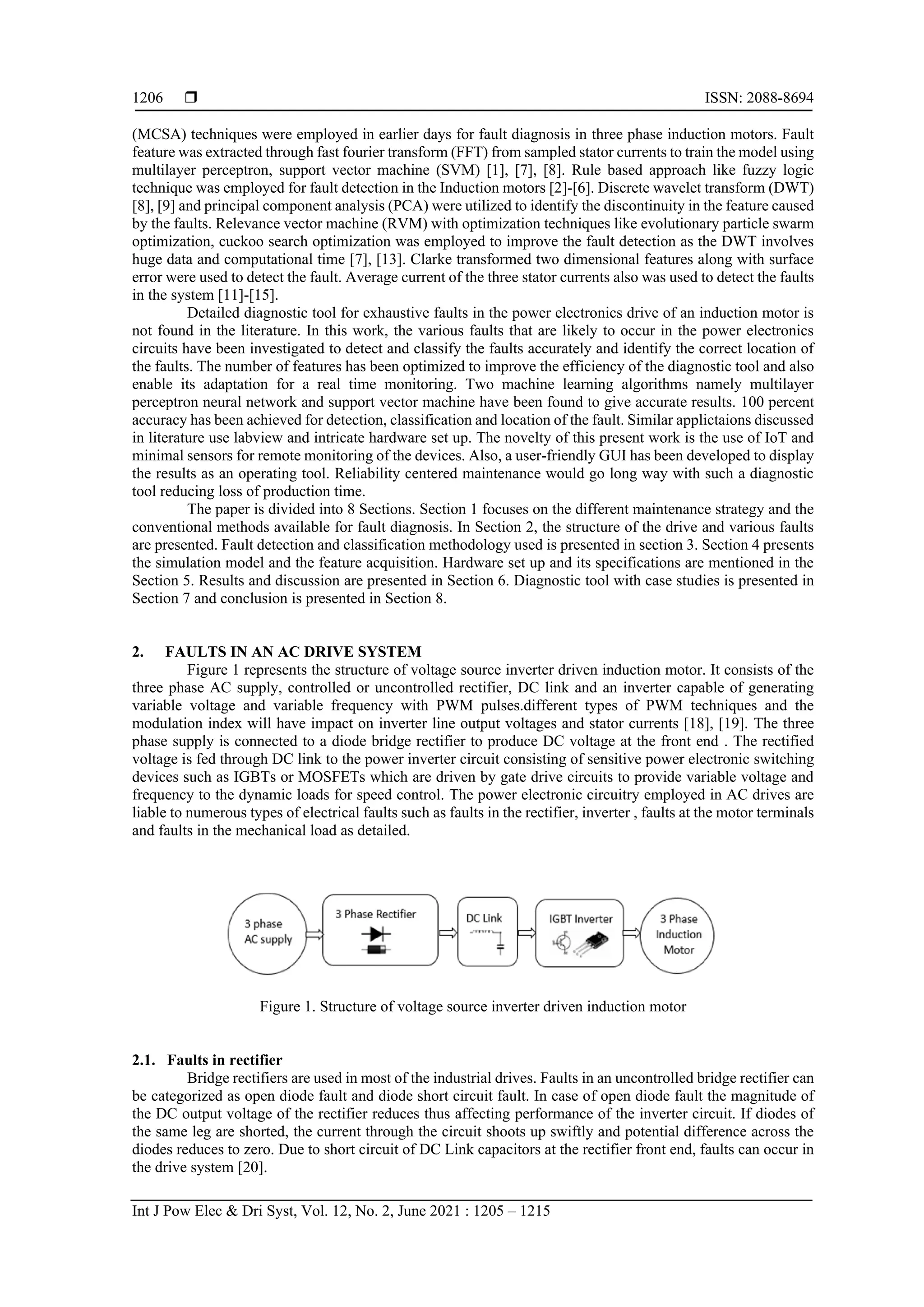 Machine Learning Based Multi Class Fault Diagnosis Tool For Voltage Source Inverter Driven