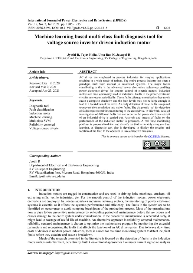 Machine learning based multi class fault diagnosis tool for voltage source inverter driven ...