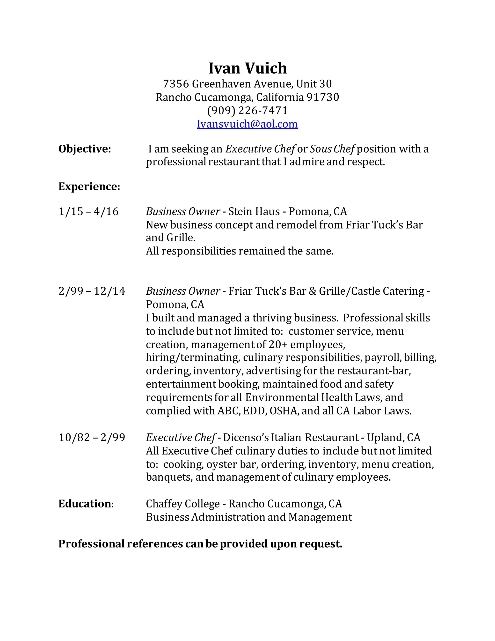 Ivan Vuich - 2016 Resume | PDF