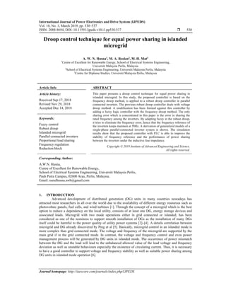 Droop control technique for equal power sharing in islanded microgrid | PDF