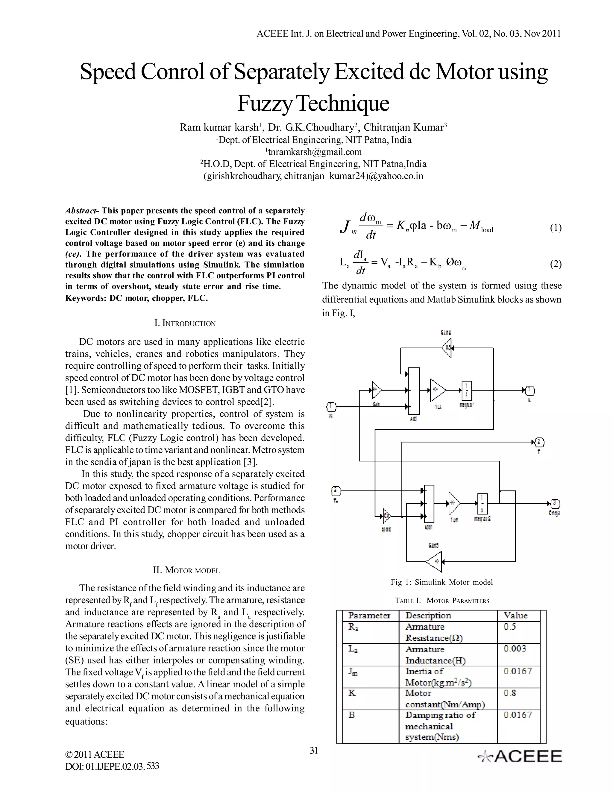 Speed Conrol of Separately Excited dc Motor using Fuzzy Technique | PDF
