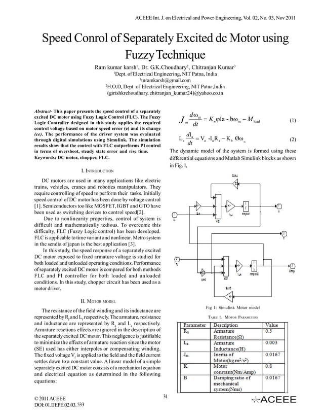 Speed Conrol of Separately Excited dc Motor using Fuzzy Technique | PDF