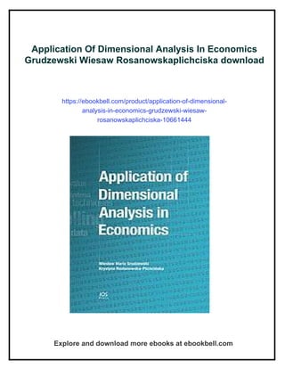 Application Of Dimensional Analysis In Economics Grudzewski Wiesaw ...
