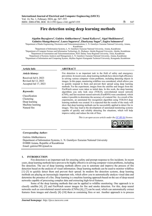 Fire detection using deep learning methods | PDF