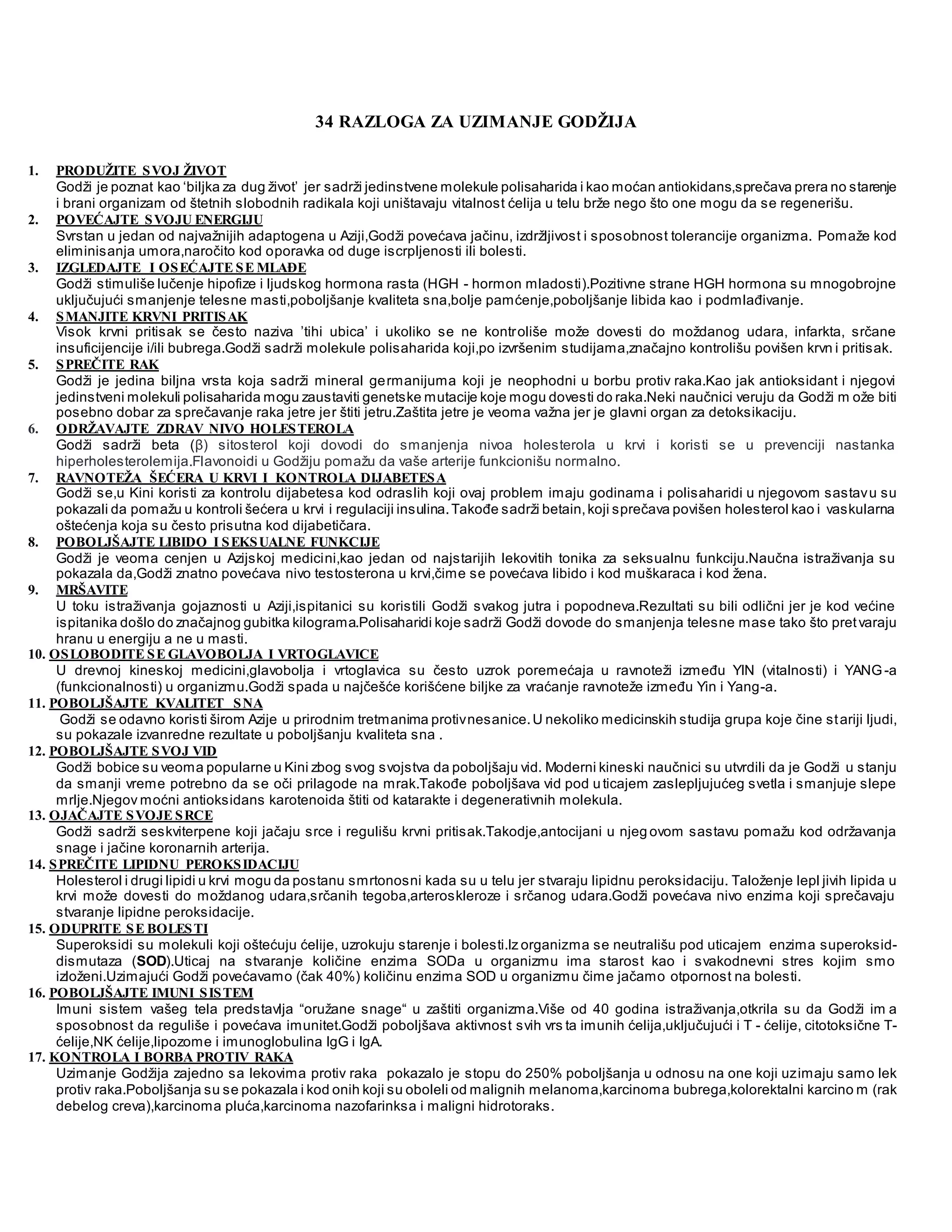 34 RAZLOGA ZA UZIMANJE GODŽIJA | DOCX