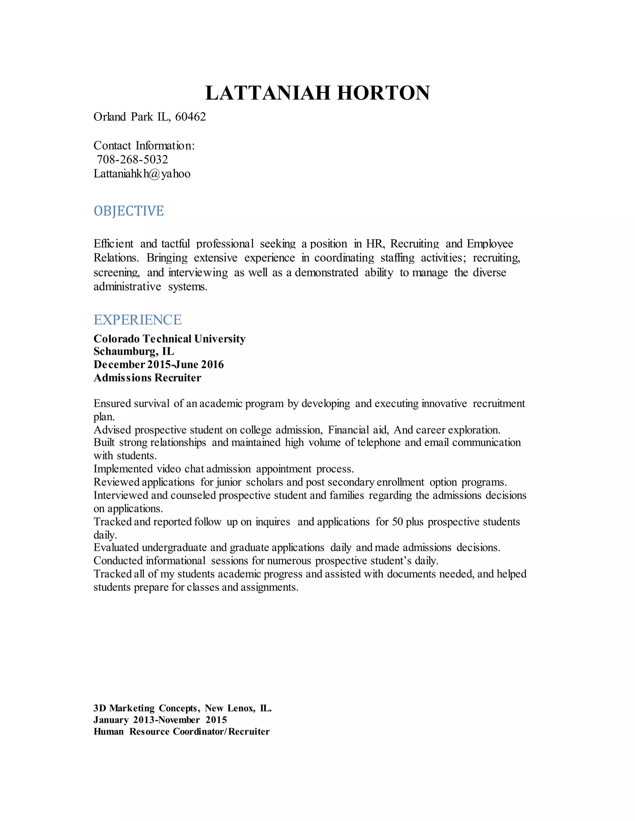 LHorton updated Resume | DOCX | Human Resources | Business