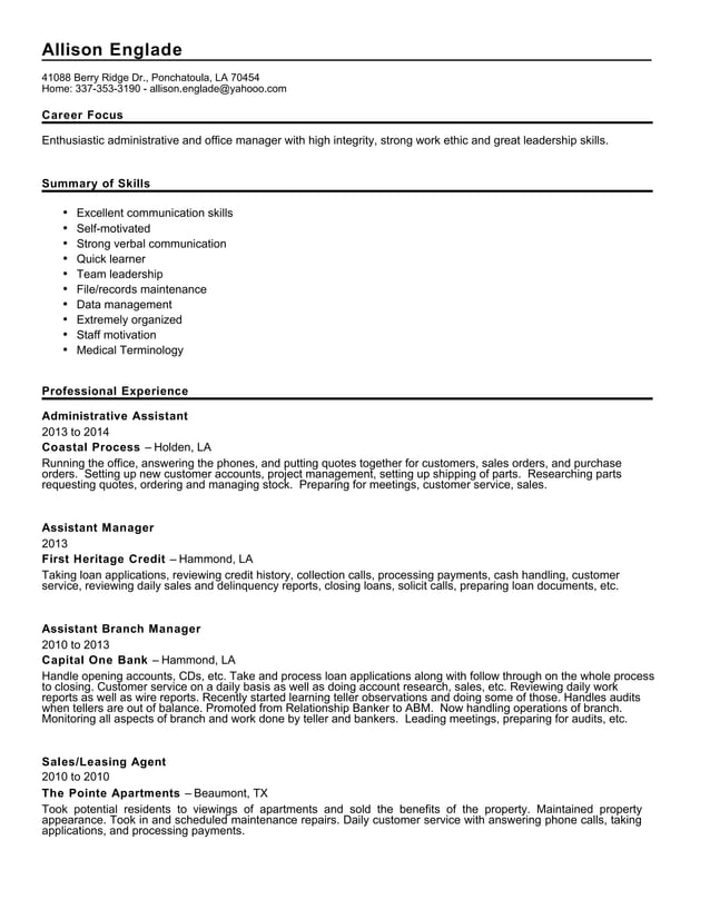 Allison Englade Resume | PDF