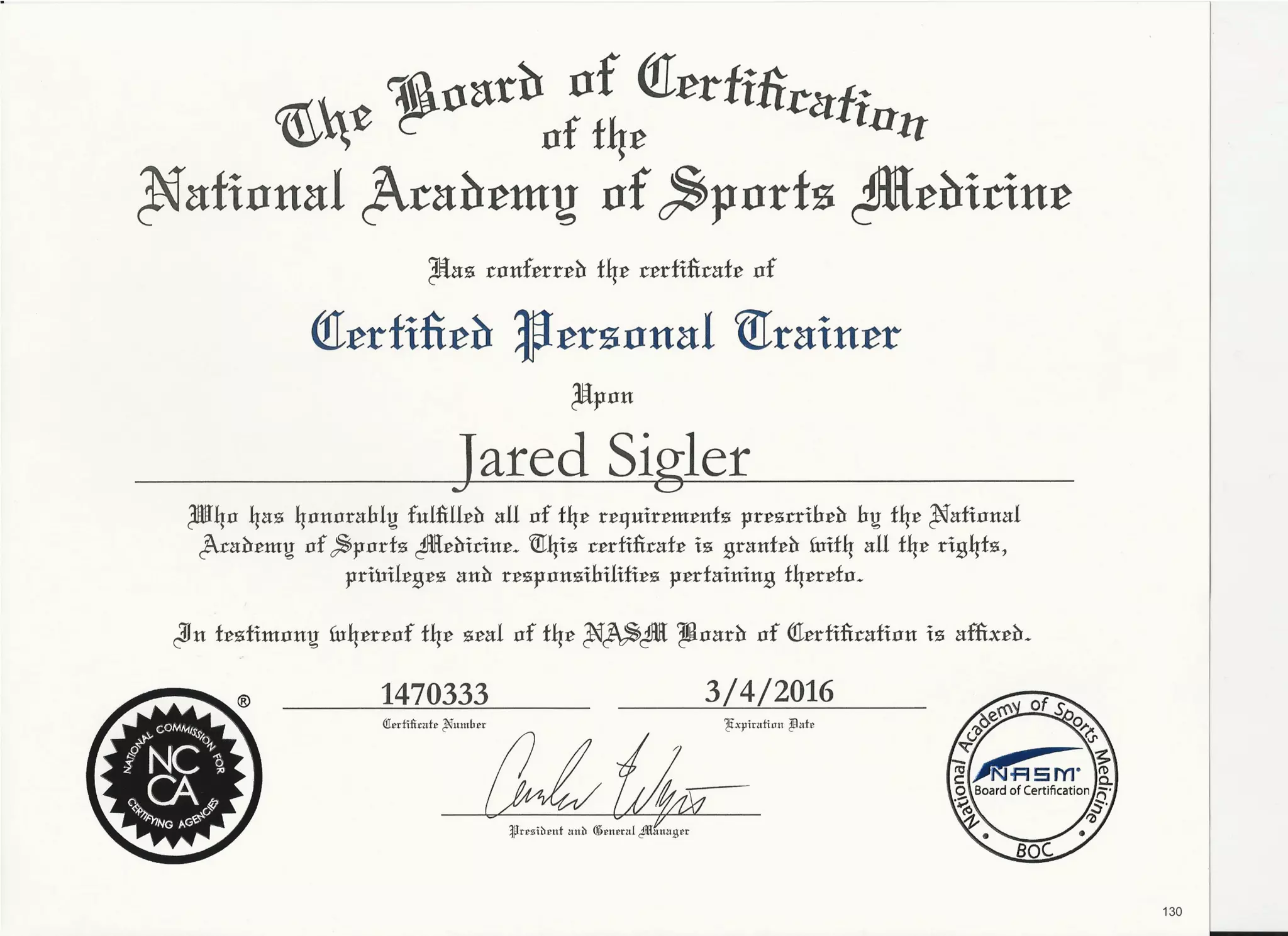 NASM CERTIFICATE | PDF
