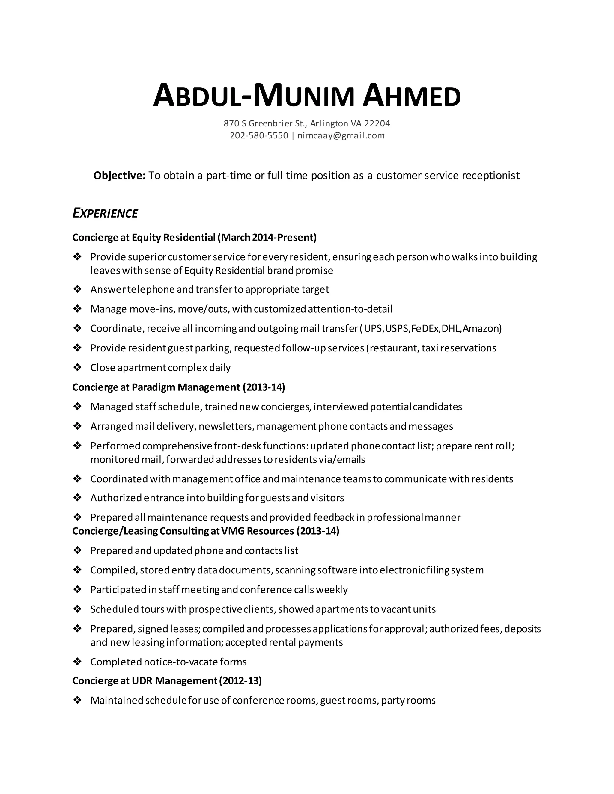 conciergeresume. | DOCX