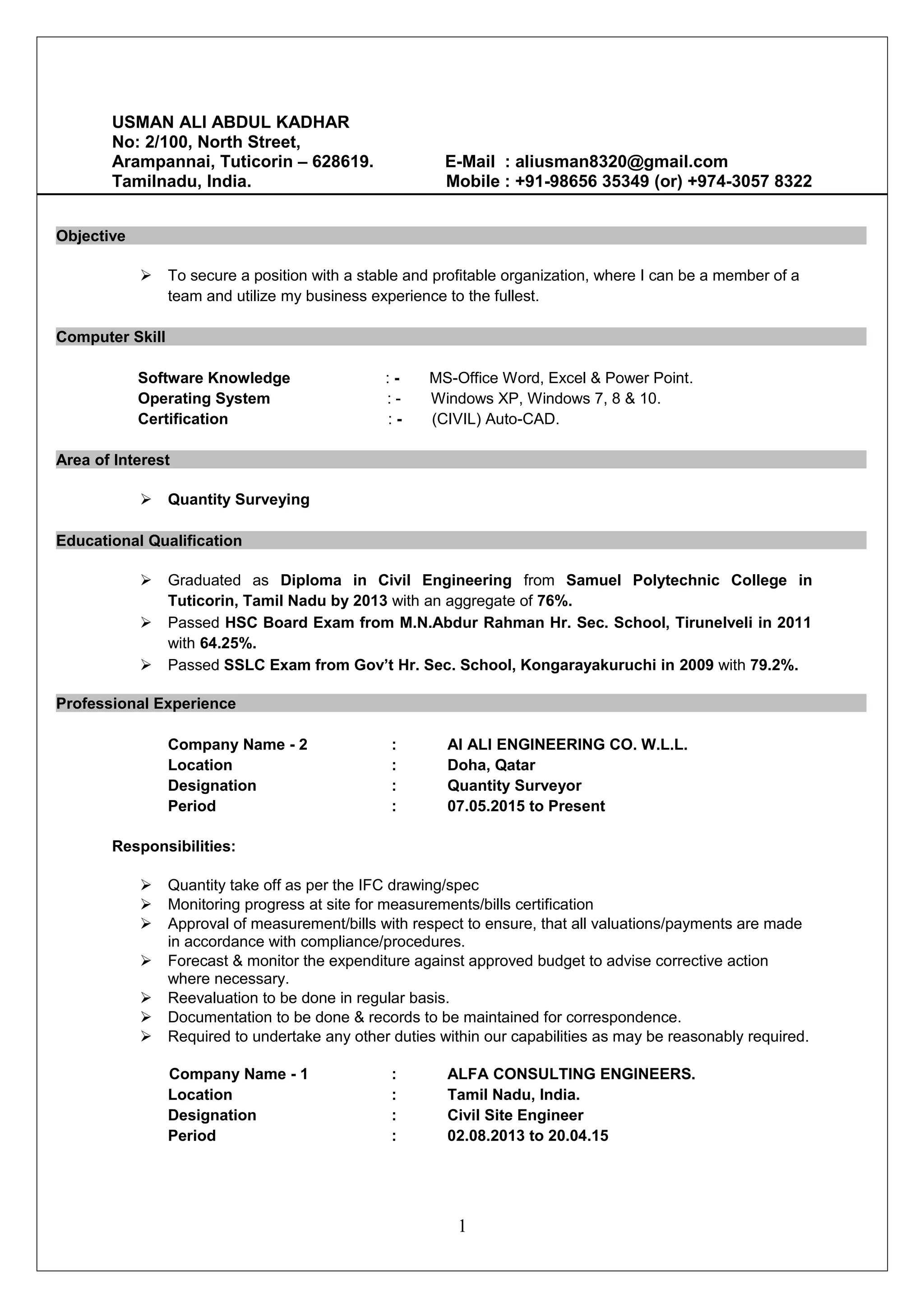 Usman Ali Updated Resume | DOC