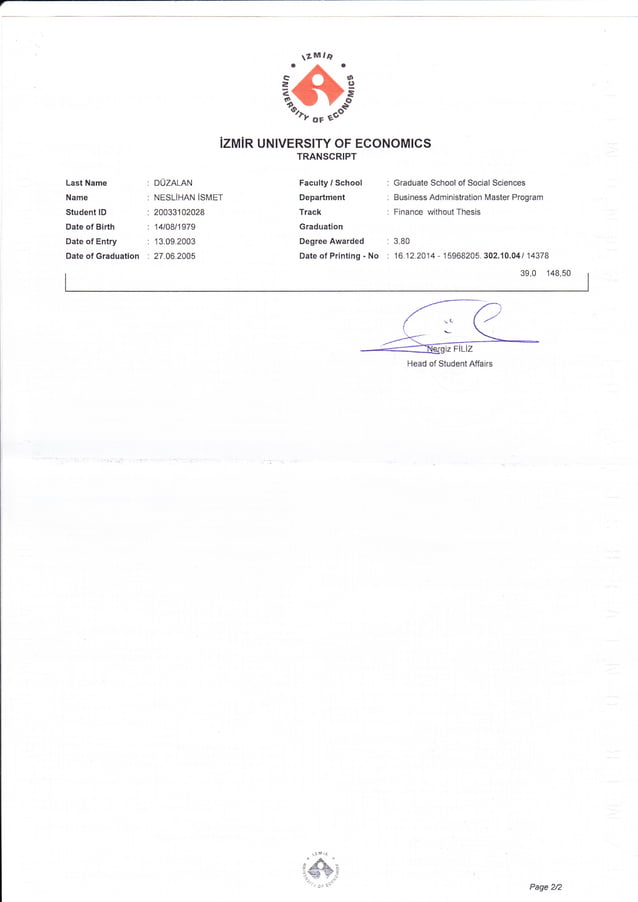 MBA Transcript 2005 | PDF