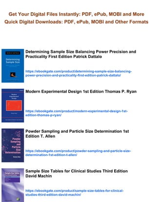 Sample size determination and power First Edition Thomas P Ryan | PDF