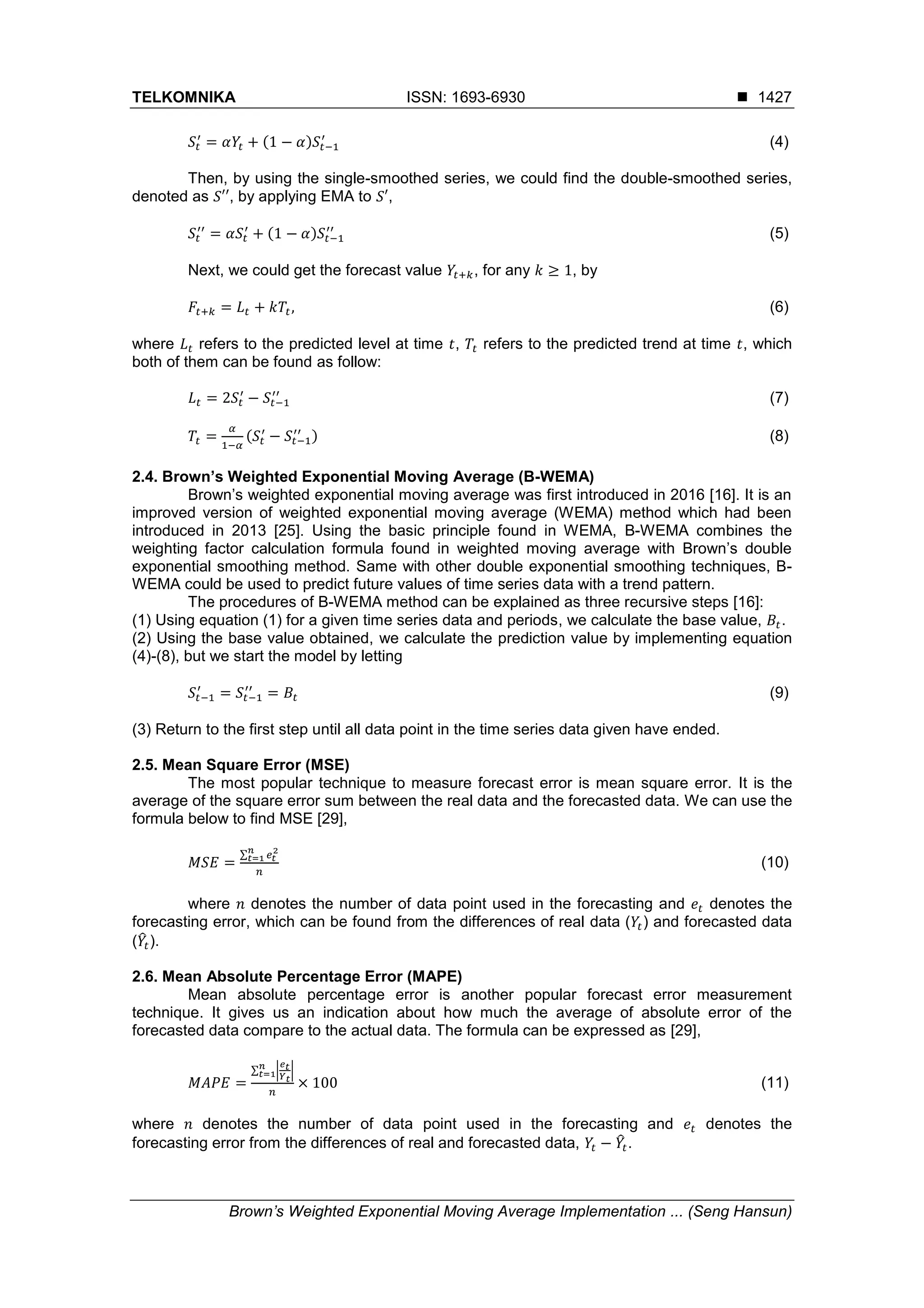Brown’s Weighted Exponential Moving Average Implementation in Forex Forecasting | PDF