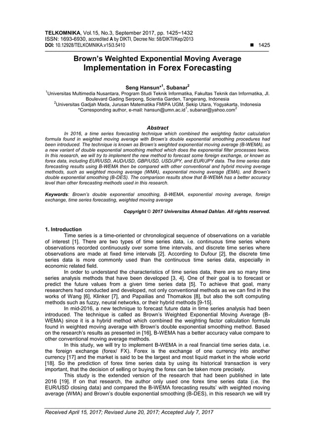 Brown’s Weighted Exponential Moving Average Implementation in Forex ...