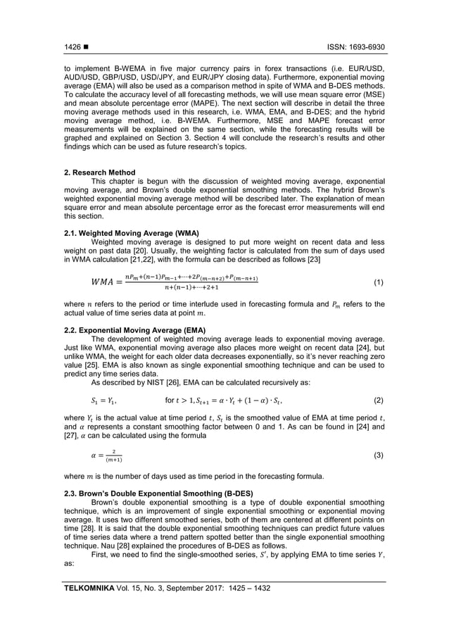 Browns Weighted Exponential Moving Average Implementation In Forex Forecasting Pdf