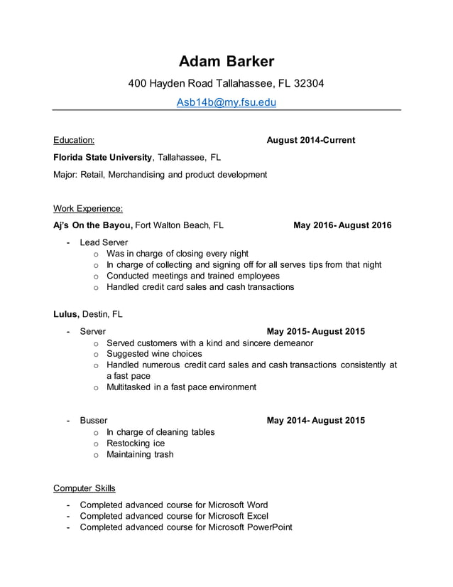 Adam Barker resume | DOCX