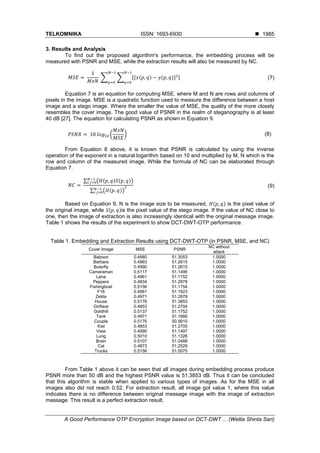 A Good Performance OTP Encryption Image based on DCT-DWT Steganography | PDF