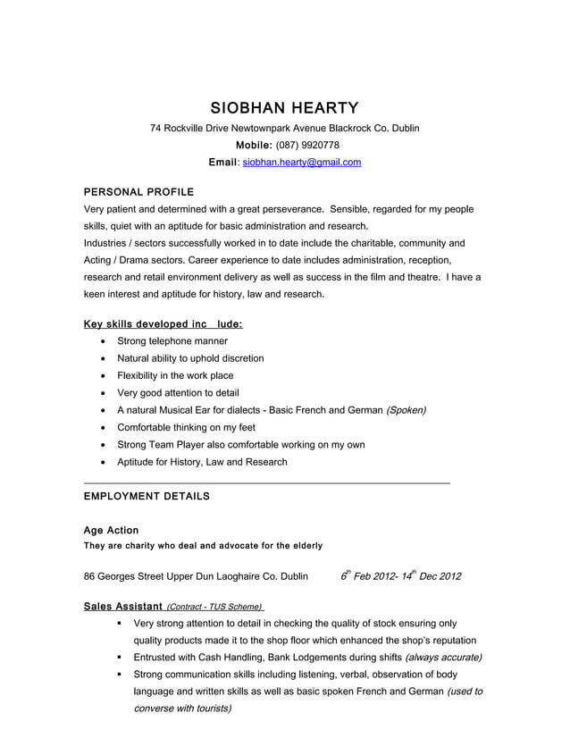 Siobhan CV Draft 3 Jobs Club | PDF
