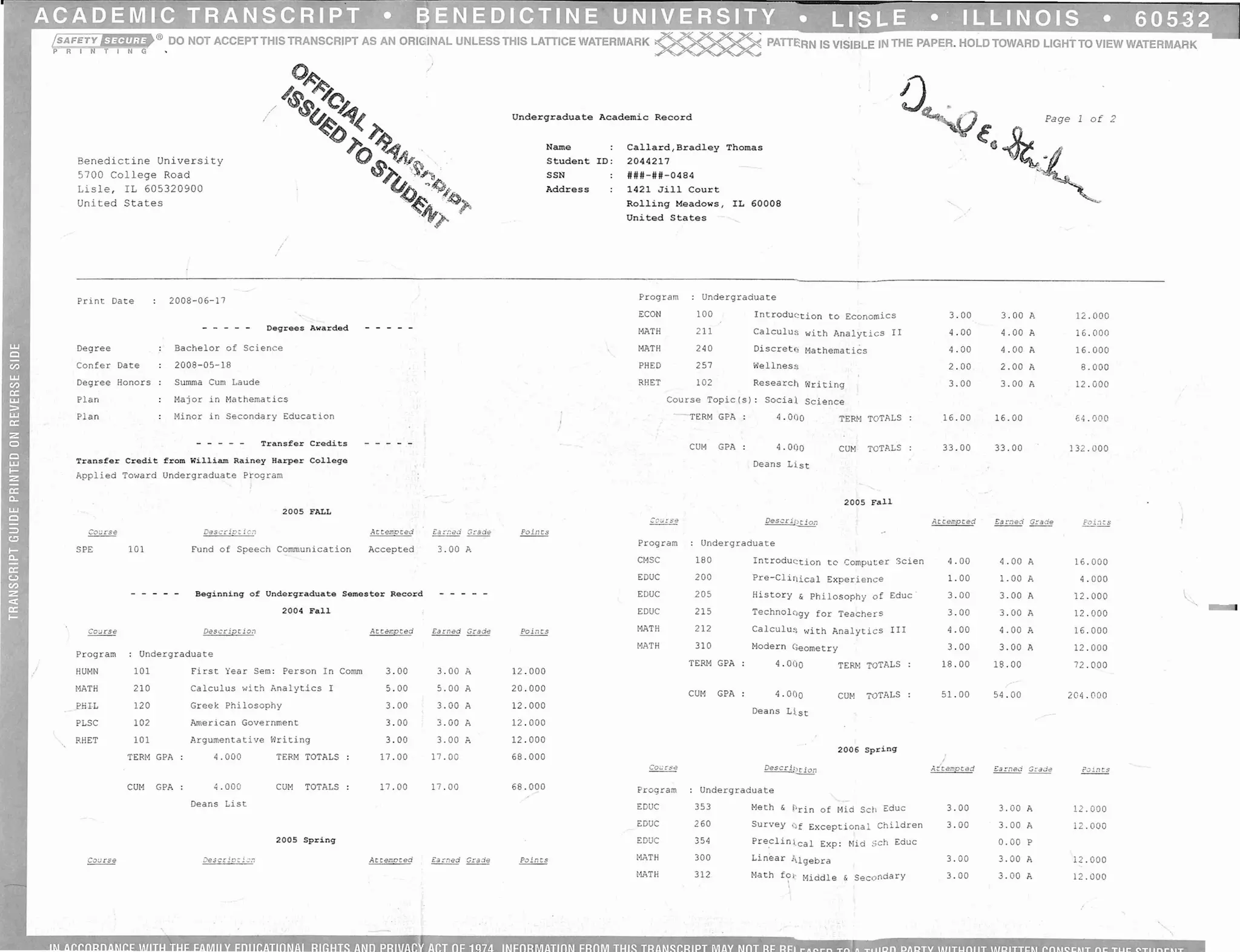 4. Offical Transcripts | PDF | Undergraduate Education | College Education