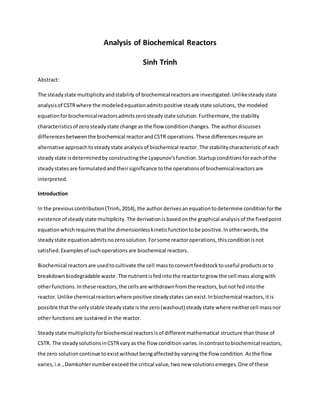 Analysis of Biochemical Reactor | PDF