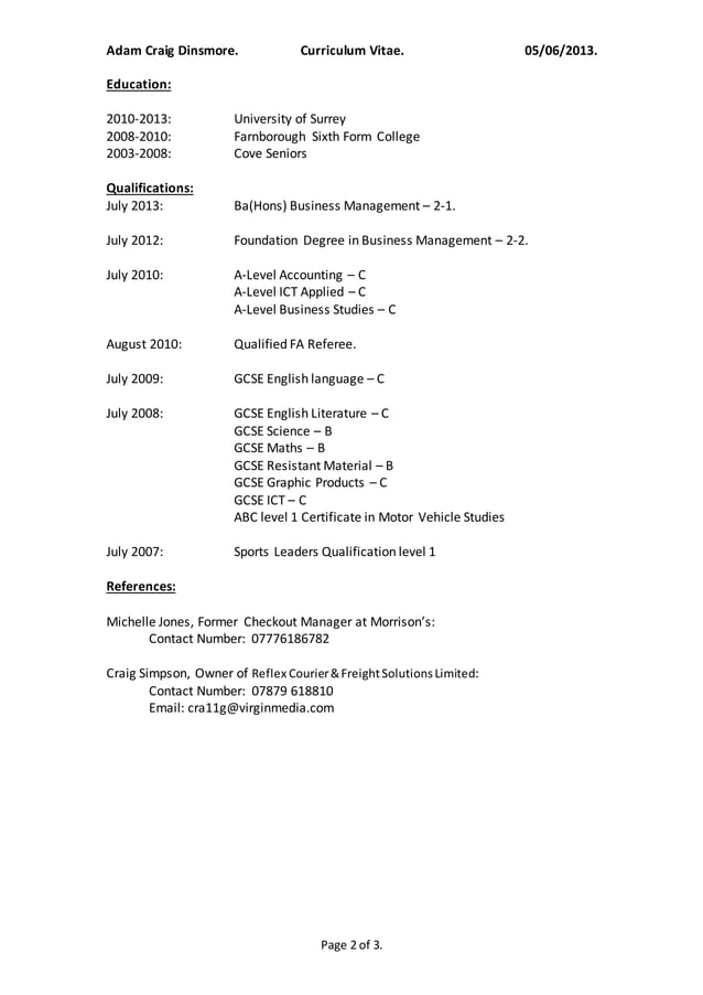 Adam Dinsmore CV, March 16 | PDF