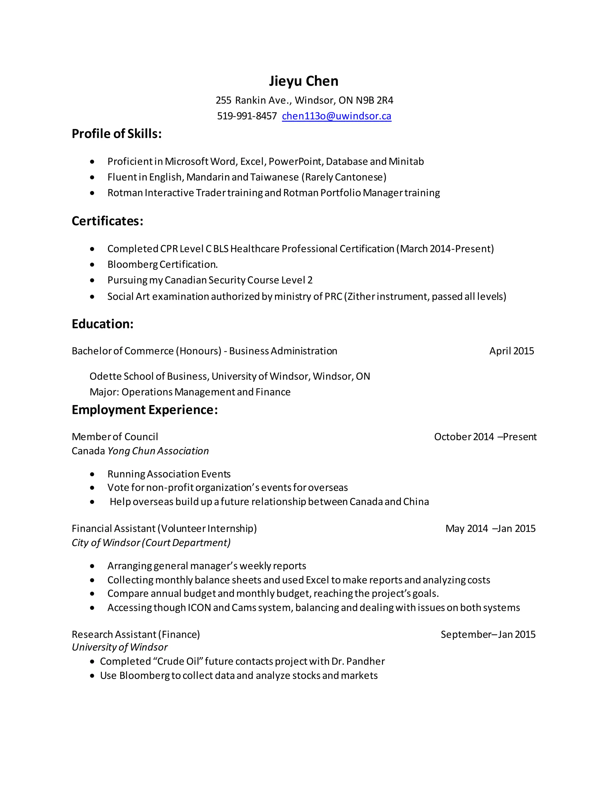 Jieyu Chen Resume | DOCX