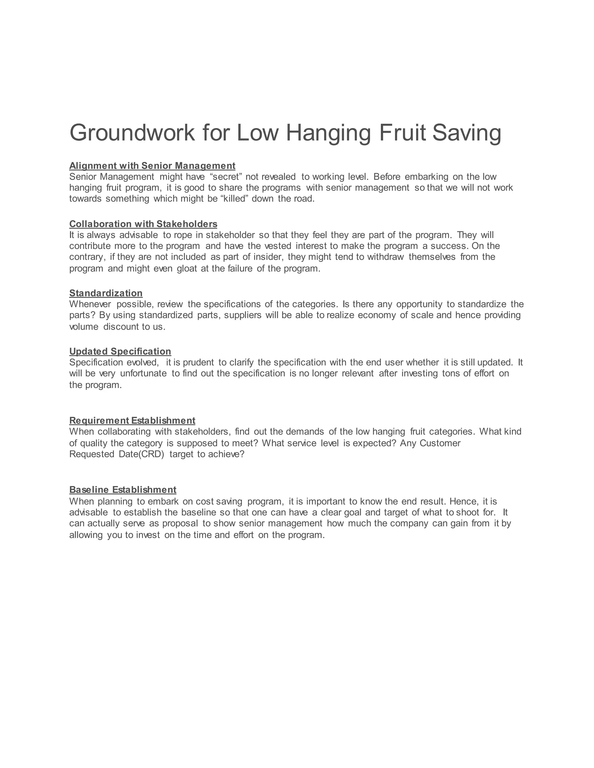 Low hanging fruit cost saving | DOCX