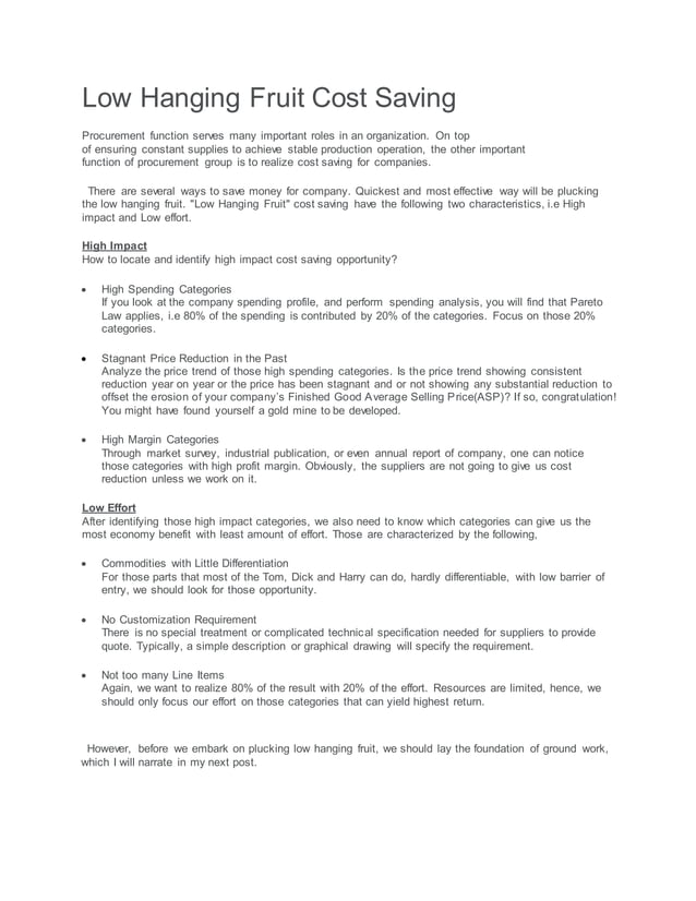 Low hanging fruit cost saving | DOCX