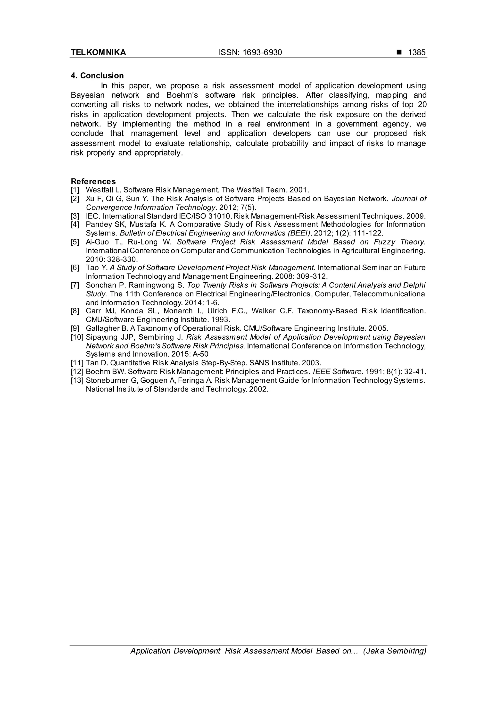Application Development Risk Assessment Model Based On Bayesian Network