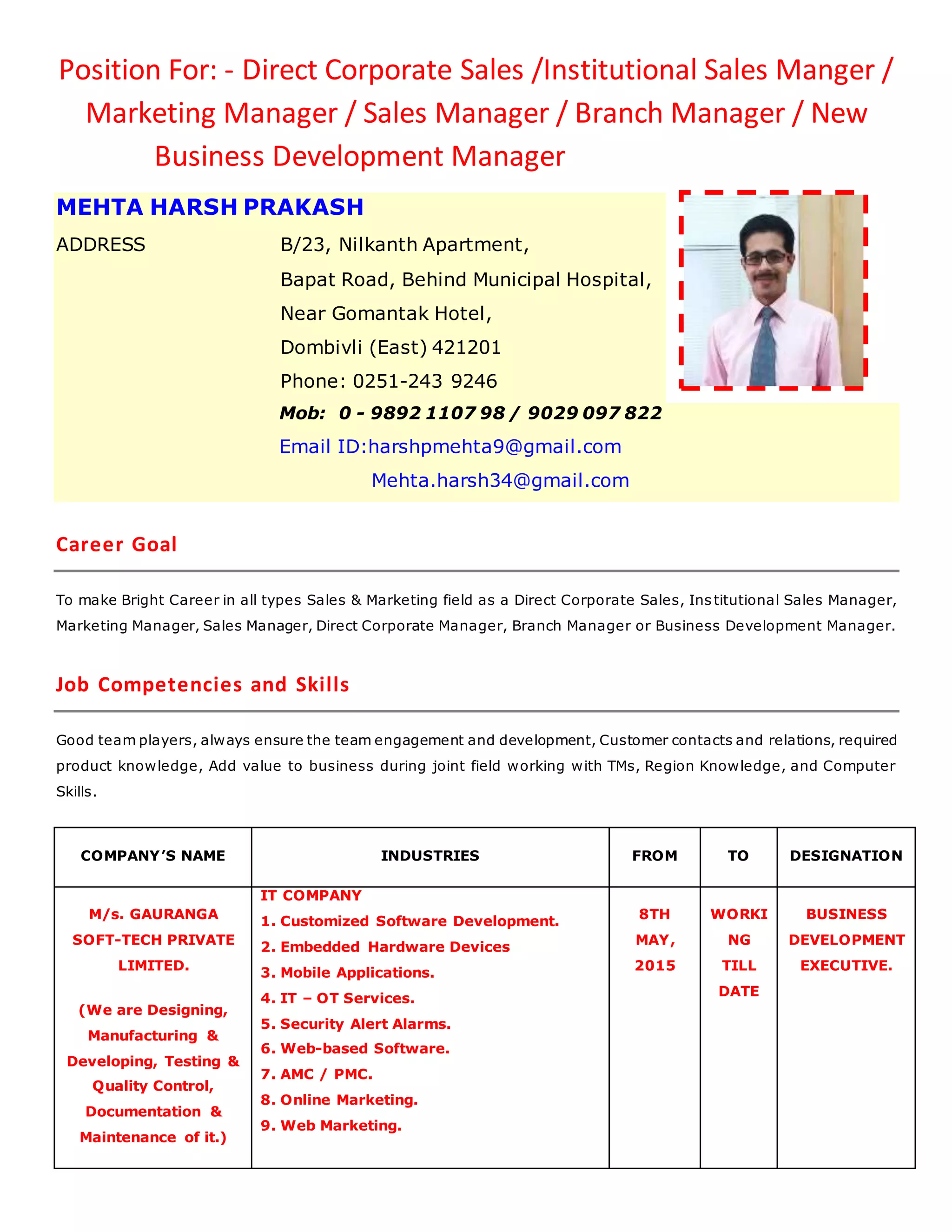 Harsh Prakash Mehta Resume | DOCX