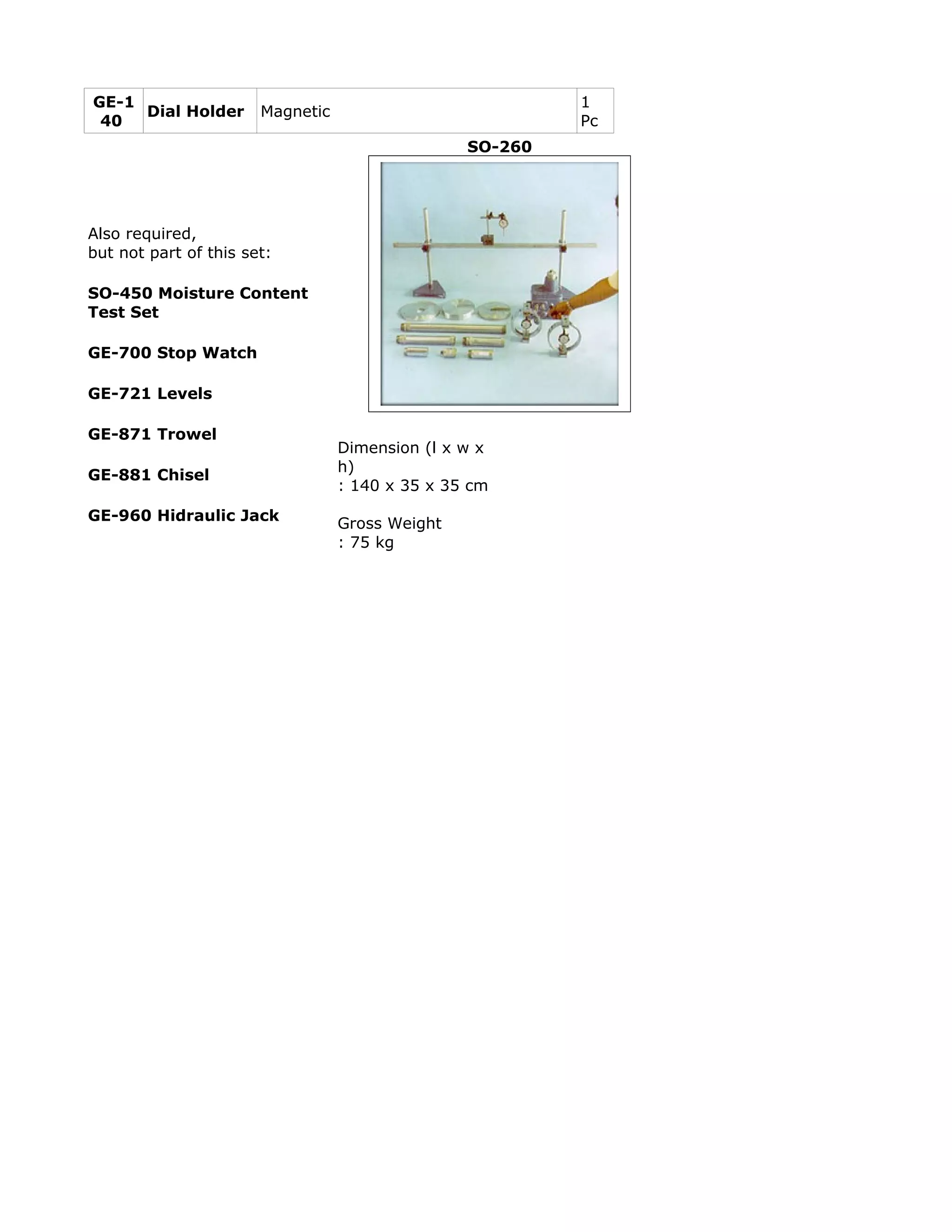 SO-260 Field CBR Test Set | DOC