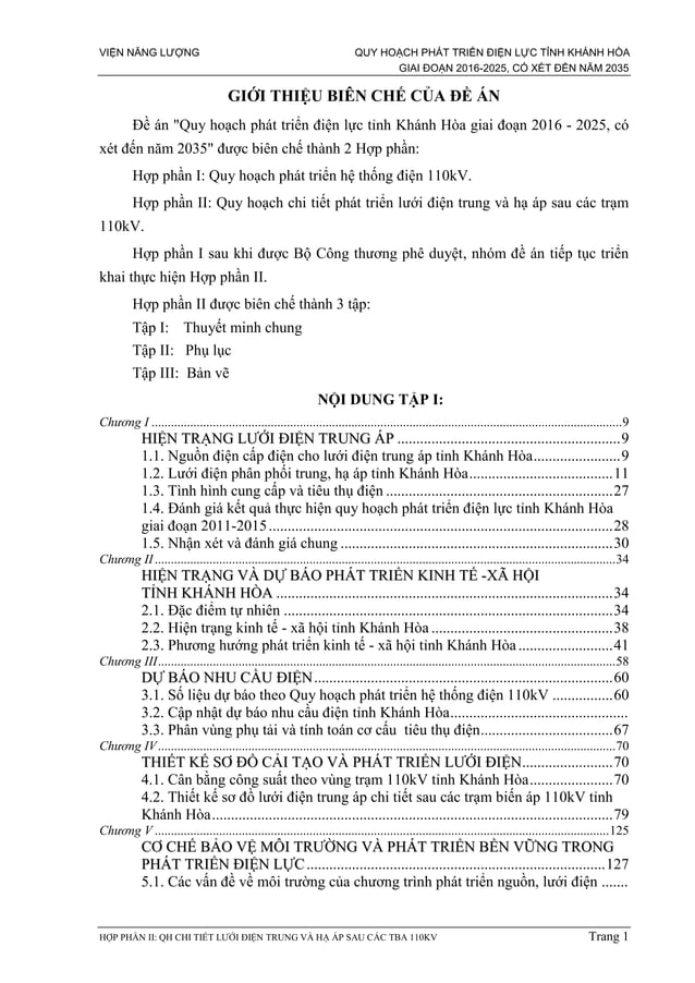 QUY HOẠCH PHÁT TRIỂN ĐIỆN LỰC TỈNH KHÁNH HÒA GIAI ĐOẠN 2016-2025, CÓ XÉT ĐẾN NĂM 2035 | PDF