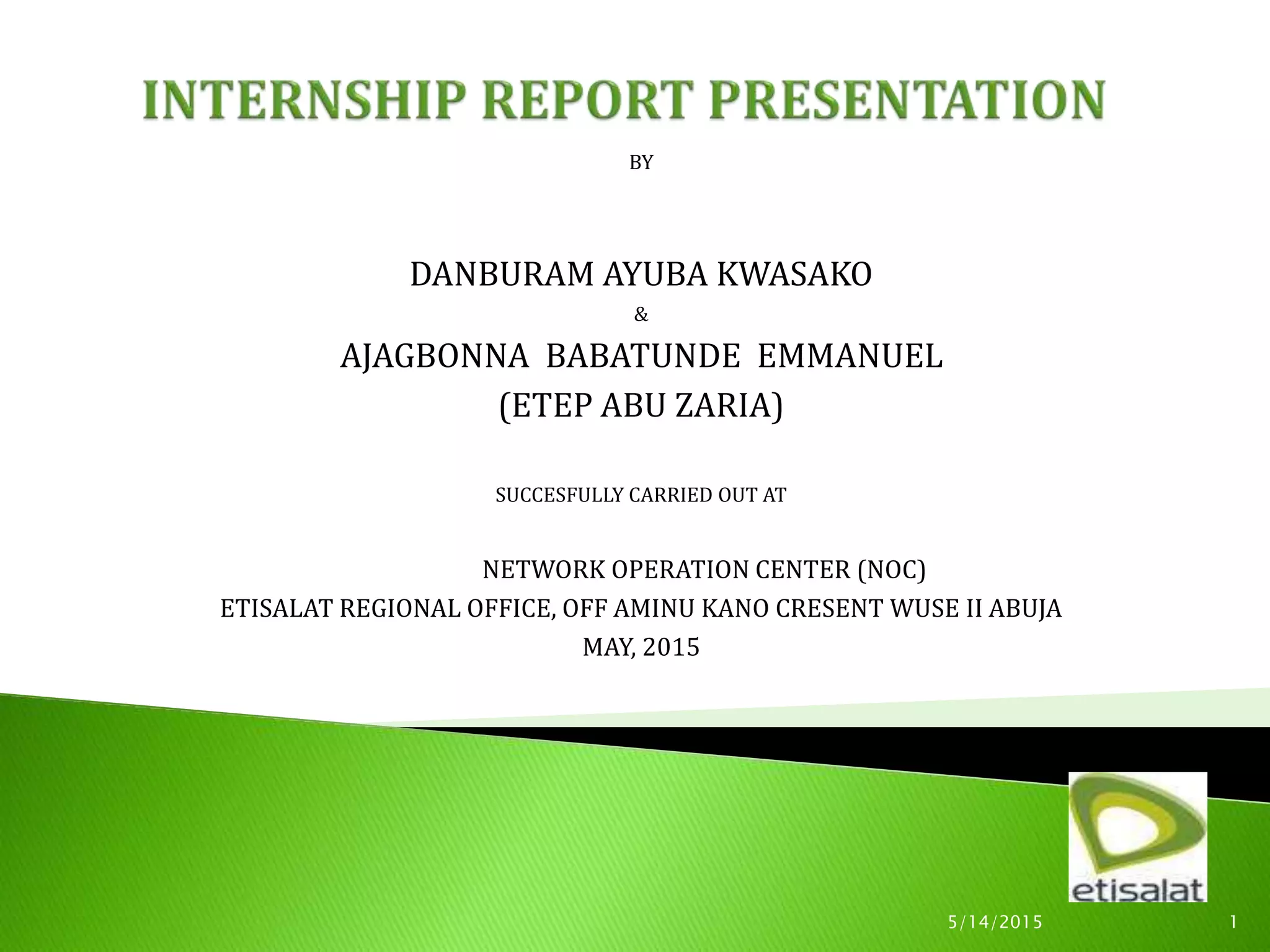 INTERNSHIP REPORT PRESENTATION | PPTX