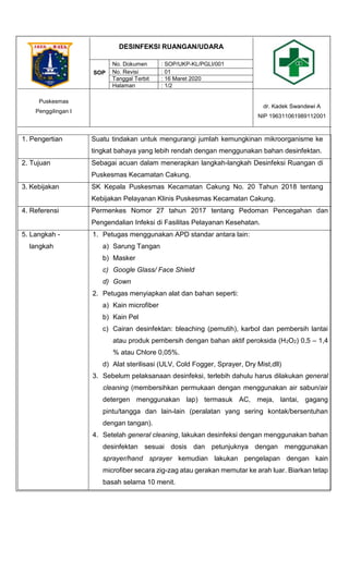 SPO Desinfeksi-Ruangan untuk keperluan akreditasi | PDF
