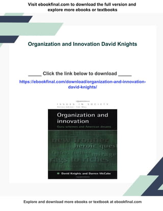 Organization and Innovation David Knights | PDF