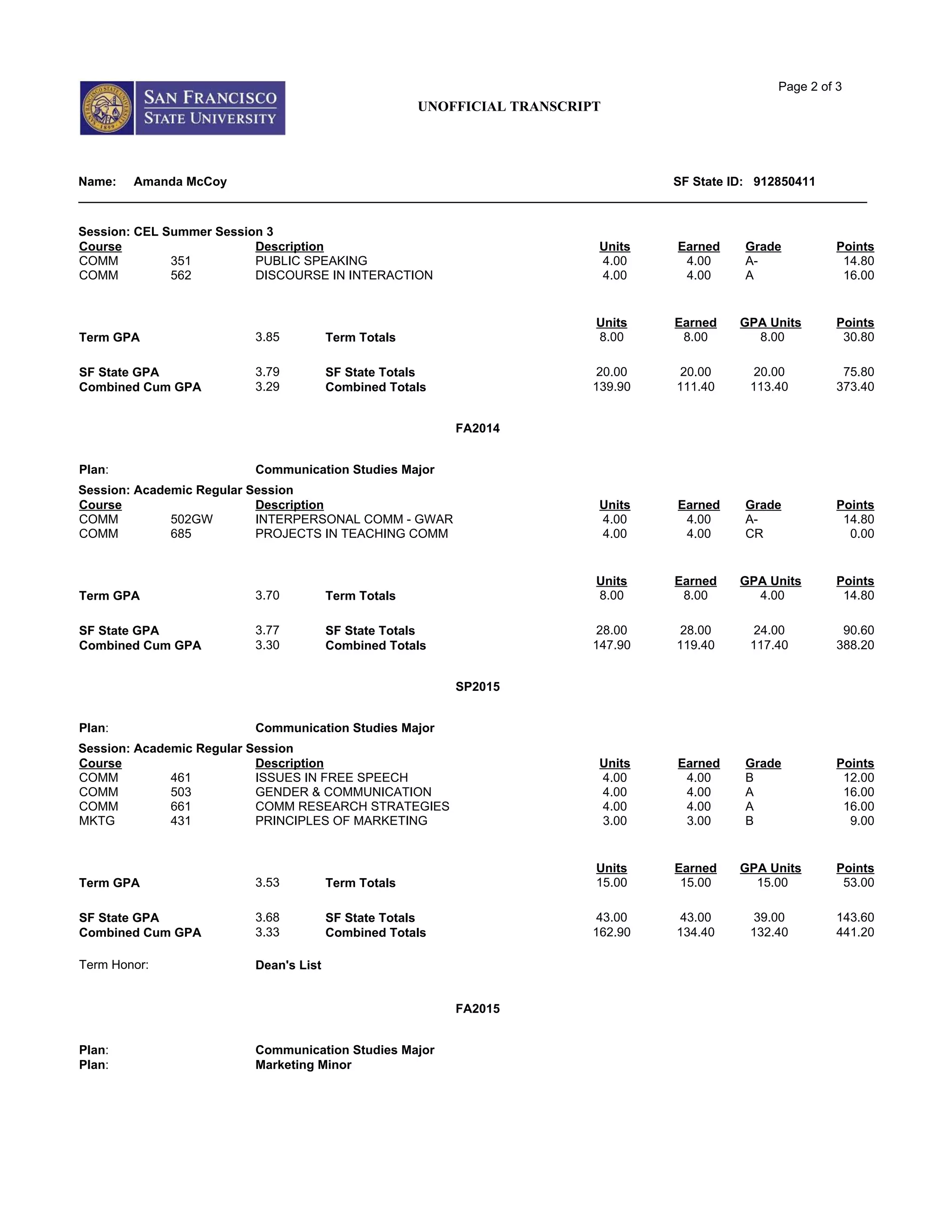 Final Unofficial Transcript | PDF