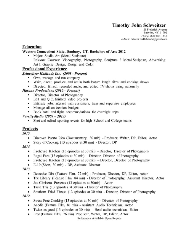 Tim Schweitzer Resume April2015 | PDF