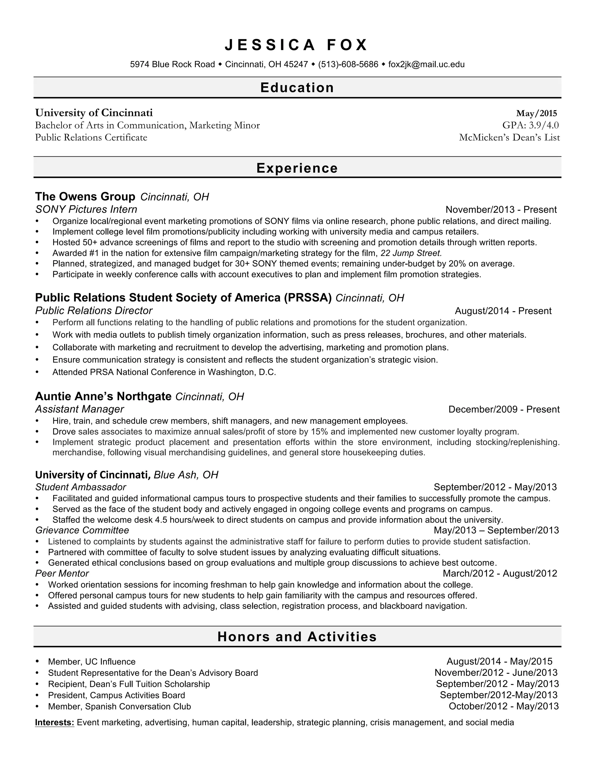 Jessica Fox Resume | PDF