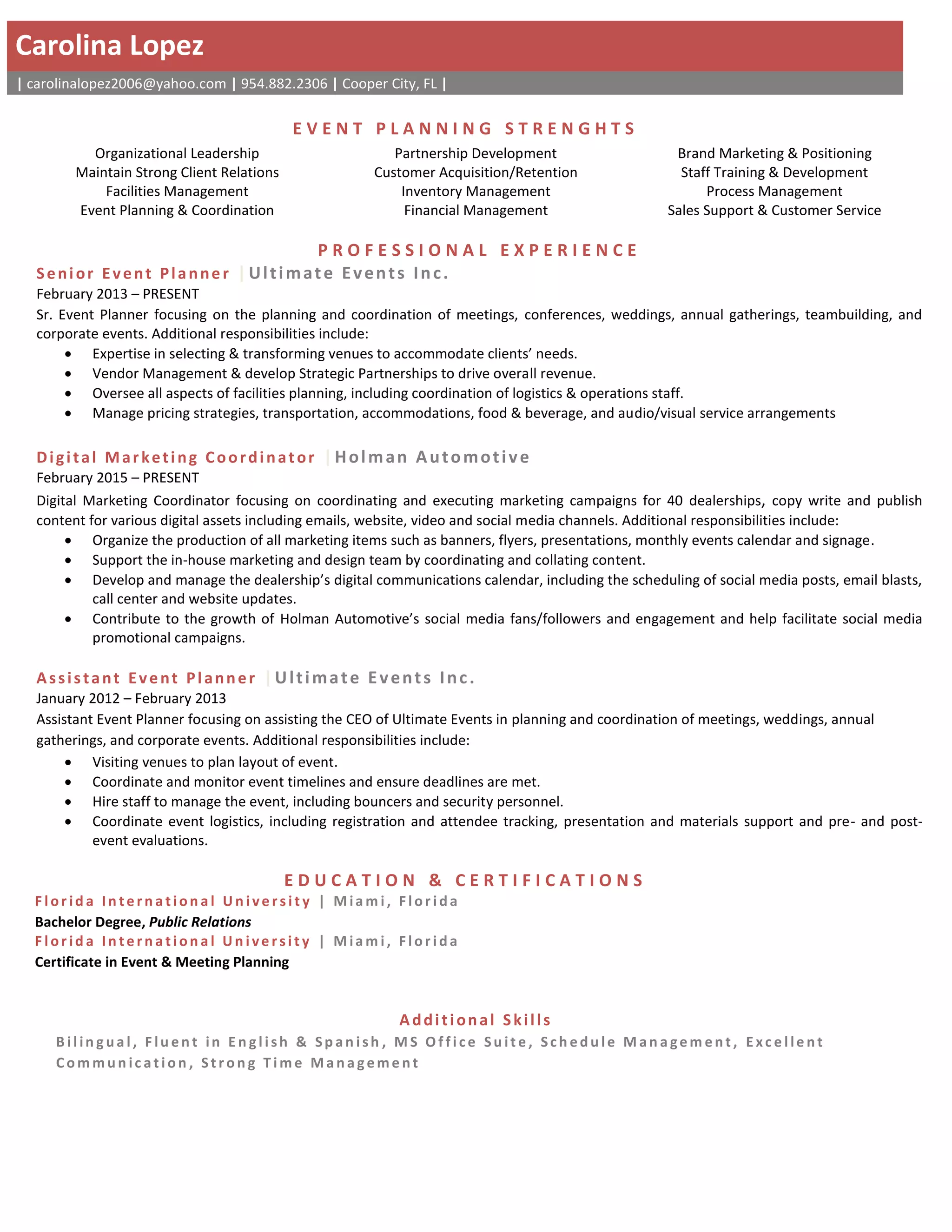 Carolina Lopez - Resume 2016 | PDF