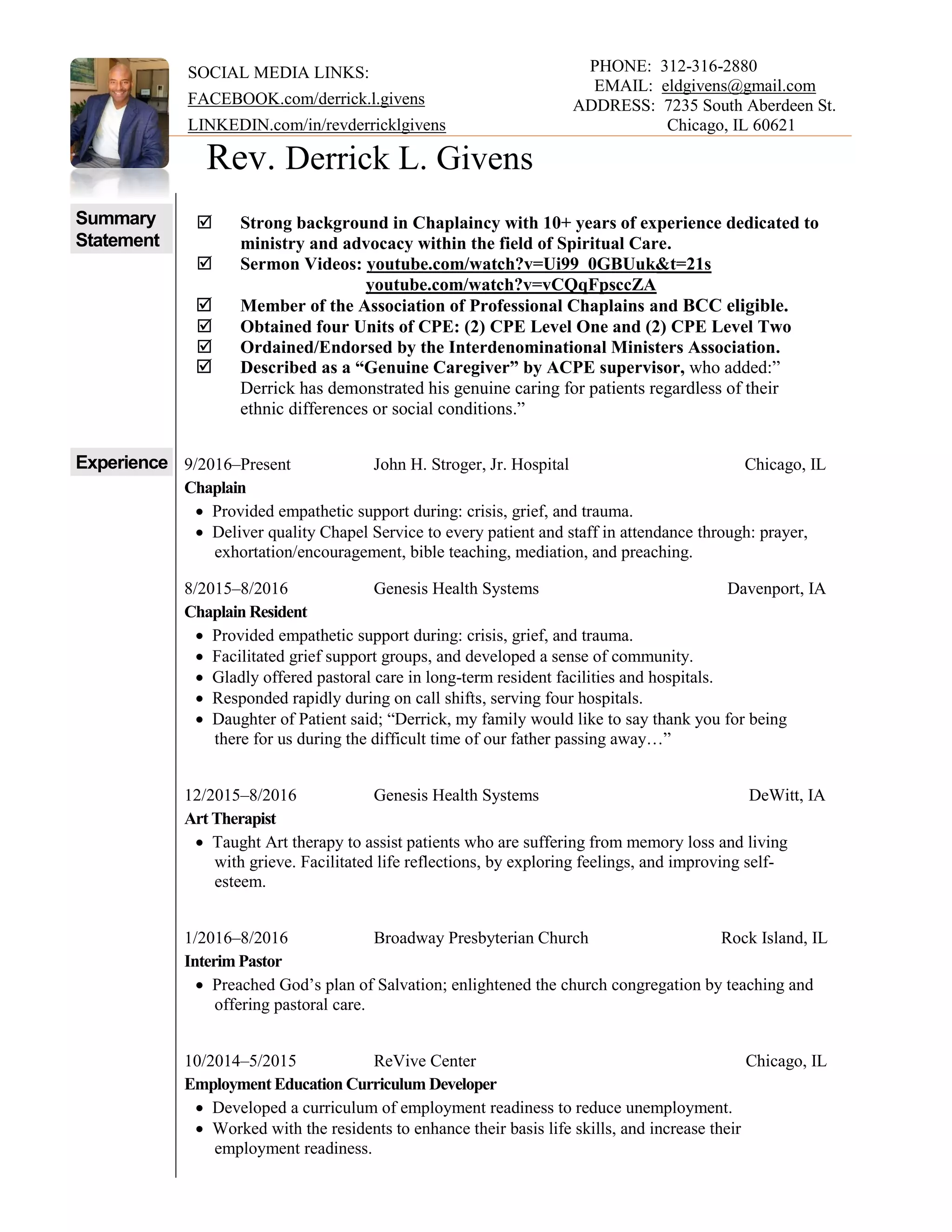 DERRICK L GIVENS RESUME | PDF | Christianity | Religion & Spirituality