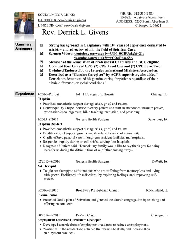 DERRICK L GIVENS RESUME | PDF | Christianity | Religion & Spirituality