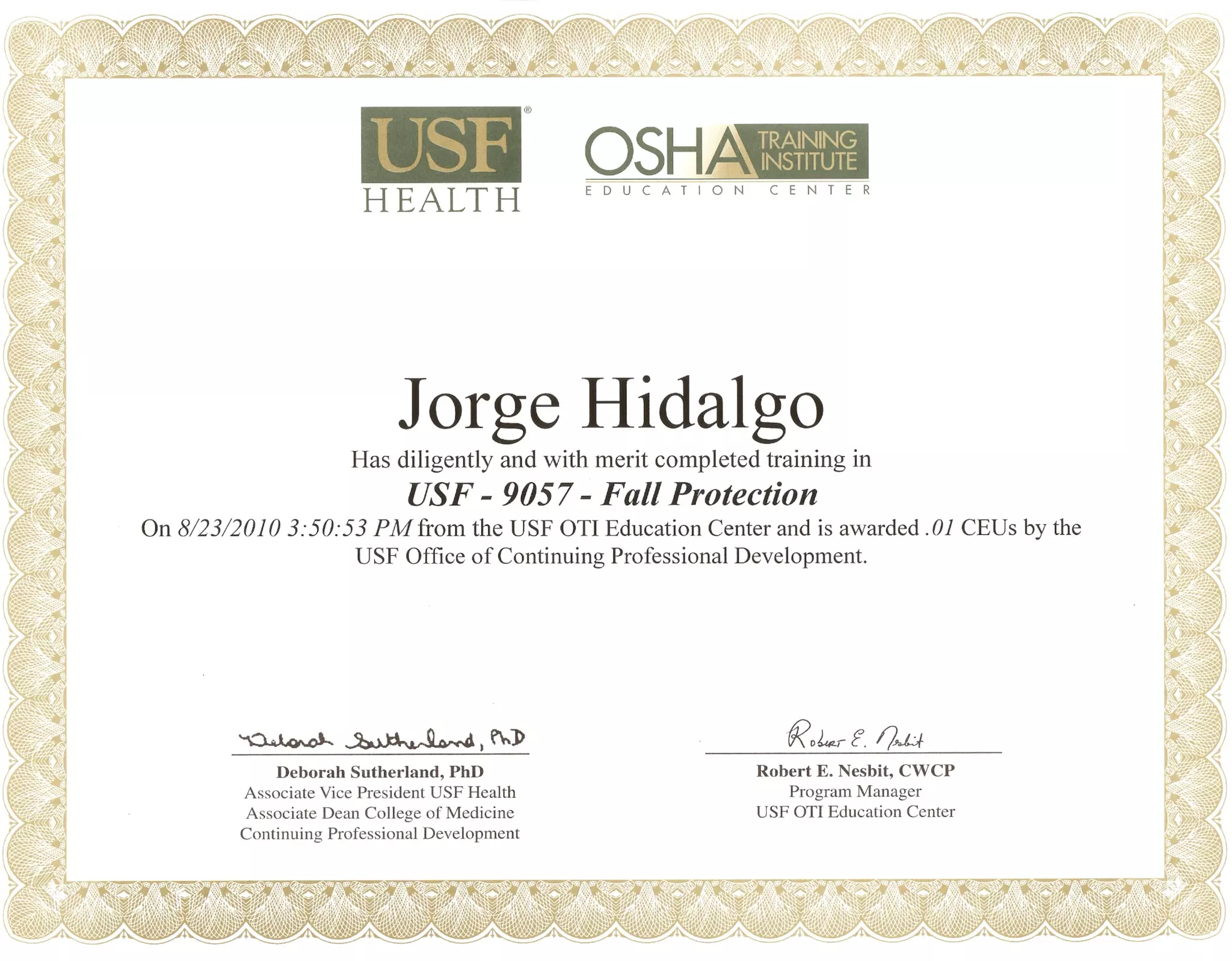USF-OSHA Certification (2010) | PDF