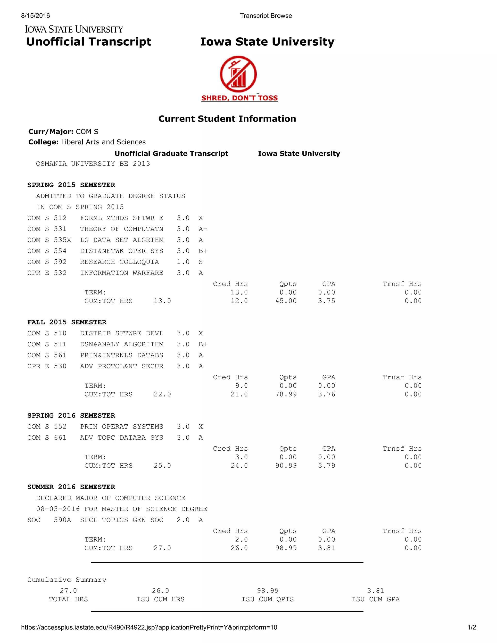 AbhinavYedla_Transcripts | PDF