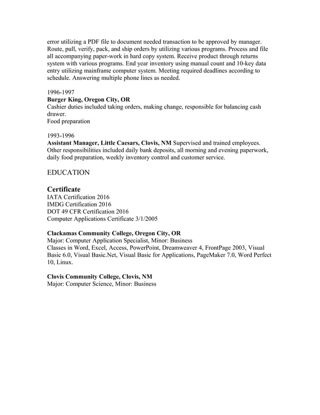 Christine Wickersham Resume | DOC | Business | Business and Finance