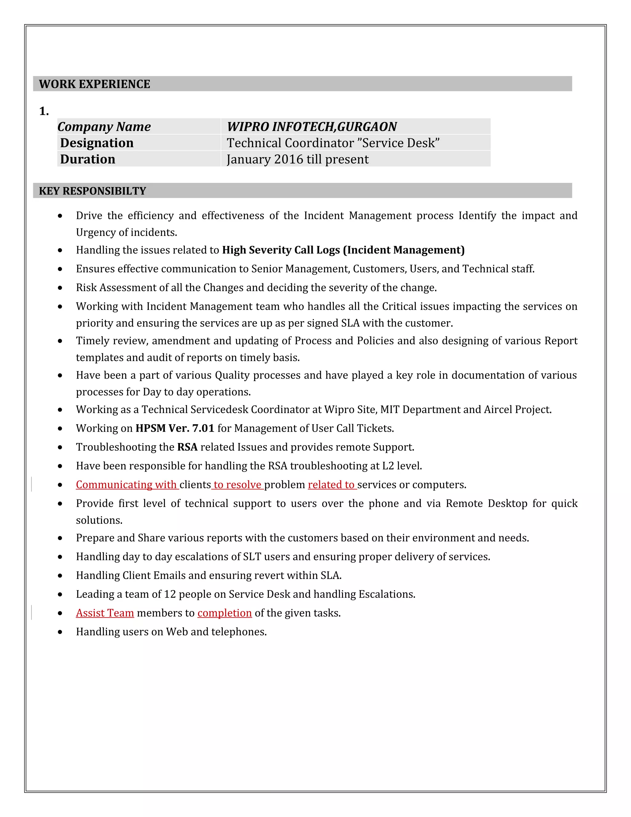 Ameet patro Wipro(Resume) | DOC | IT and Internet Support | Internet