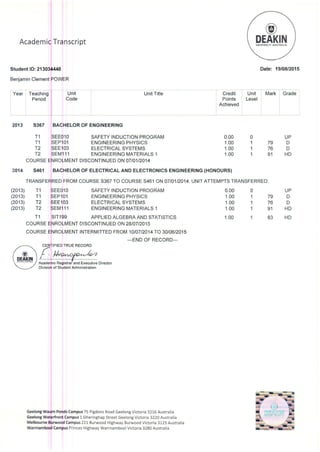 B Power - Deakin Transcript | PDF
